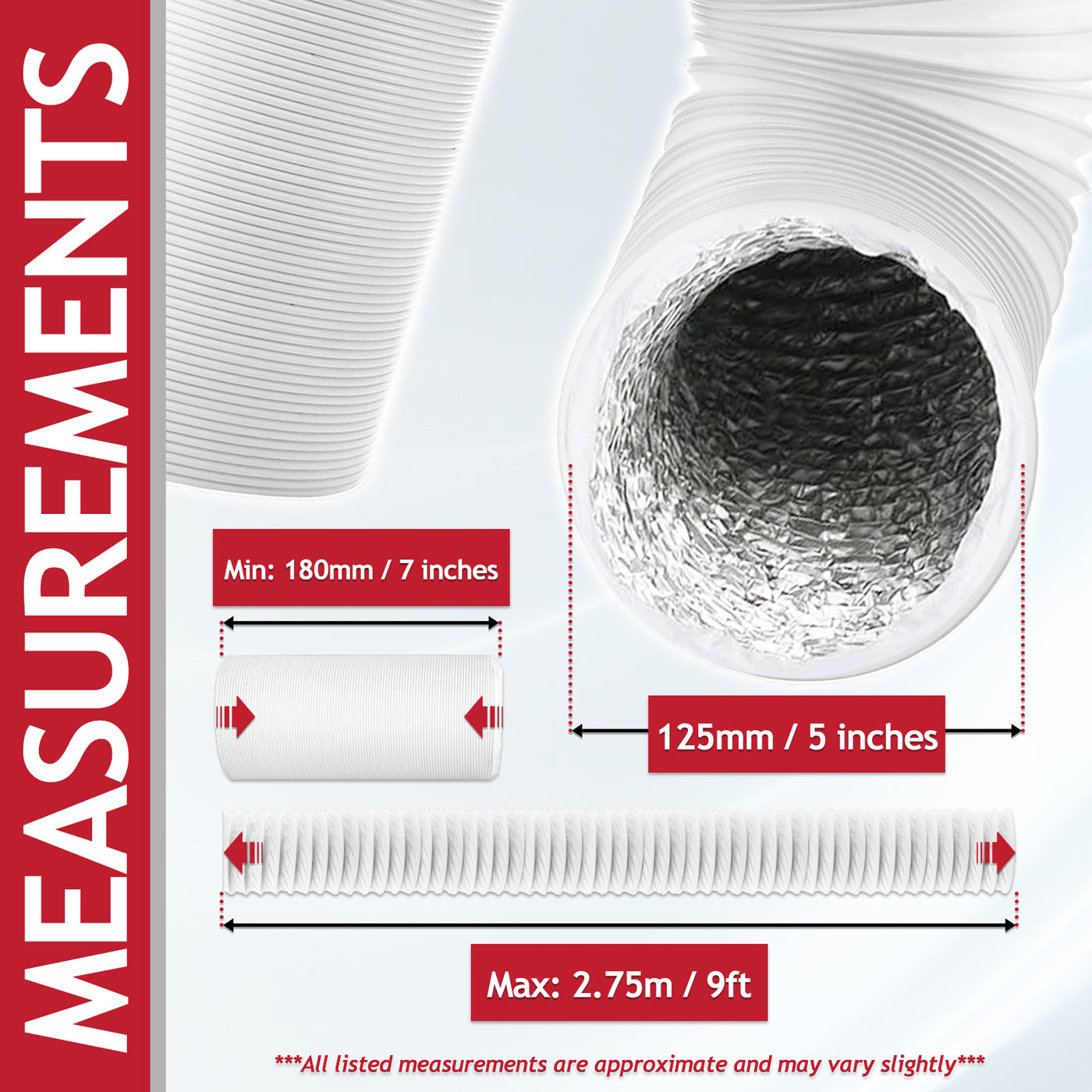 Universal Cooker Hood Extractor Vent Hose 5" x 2.5m PVC Aluminium Foil ...