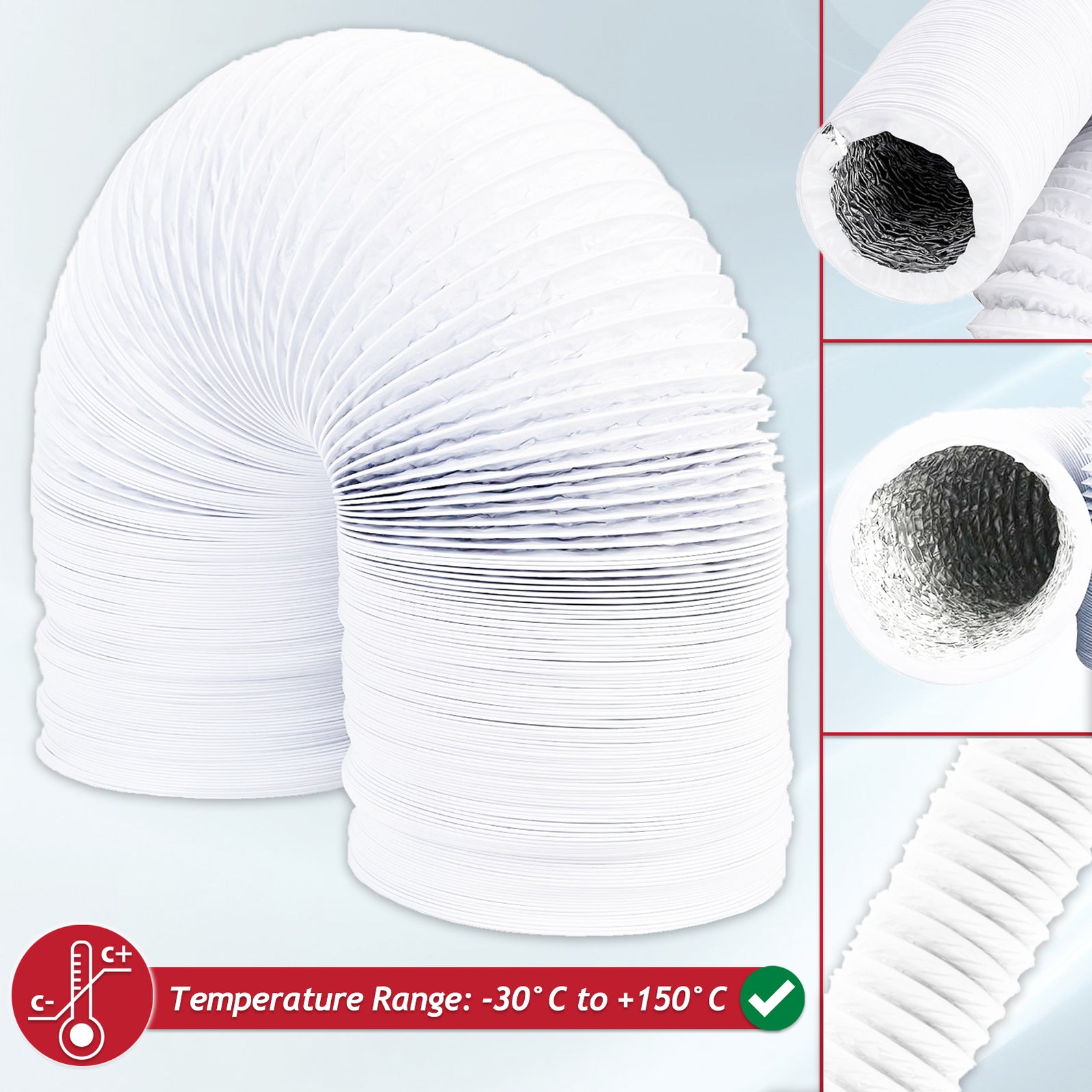 Universal HVAC Vent Hose PVC Aluminium Foil Insulated Duct Exhaust Out ...