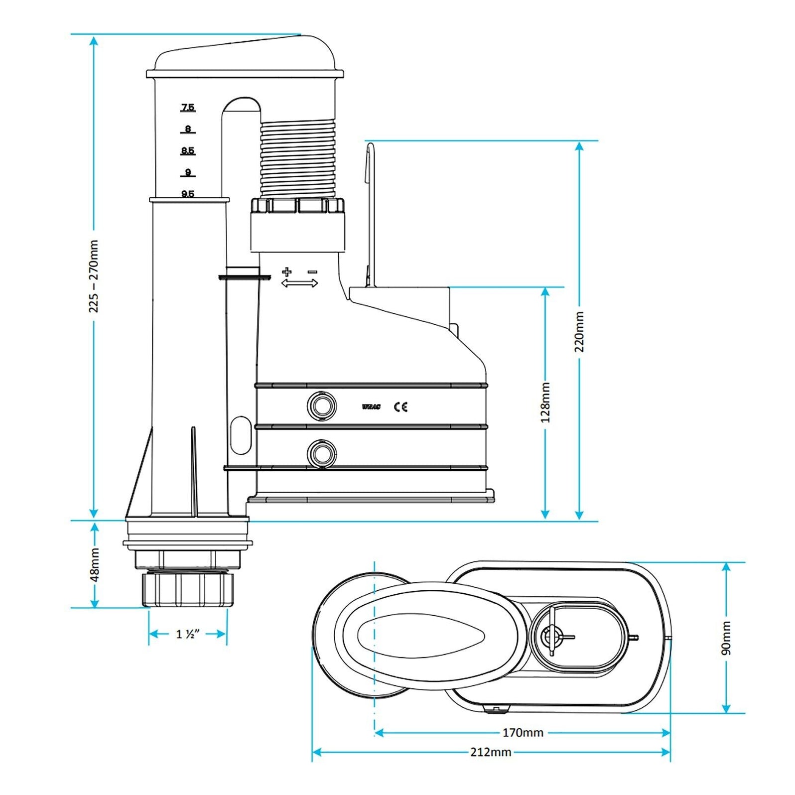 Dual Flush Toilet Syphon Height Adjustable 7.5" to 9.5" WC Cistern Int ...
