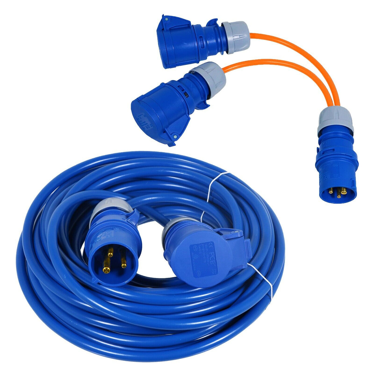 16A Extension Lead 14m Heavy Duty 240V 2.5mm Blue Power Cable + 2 x 16 ...